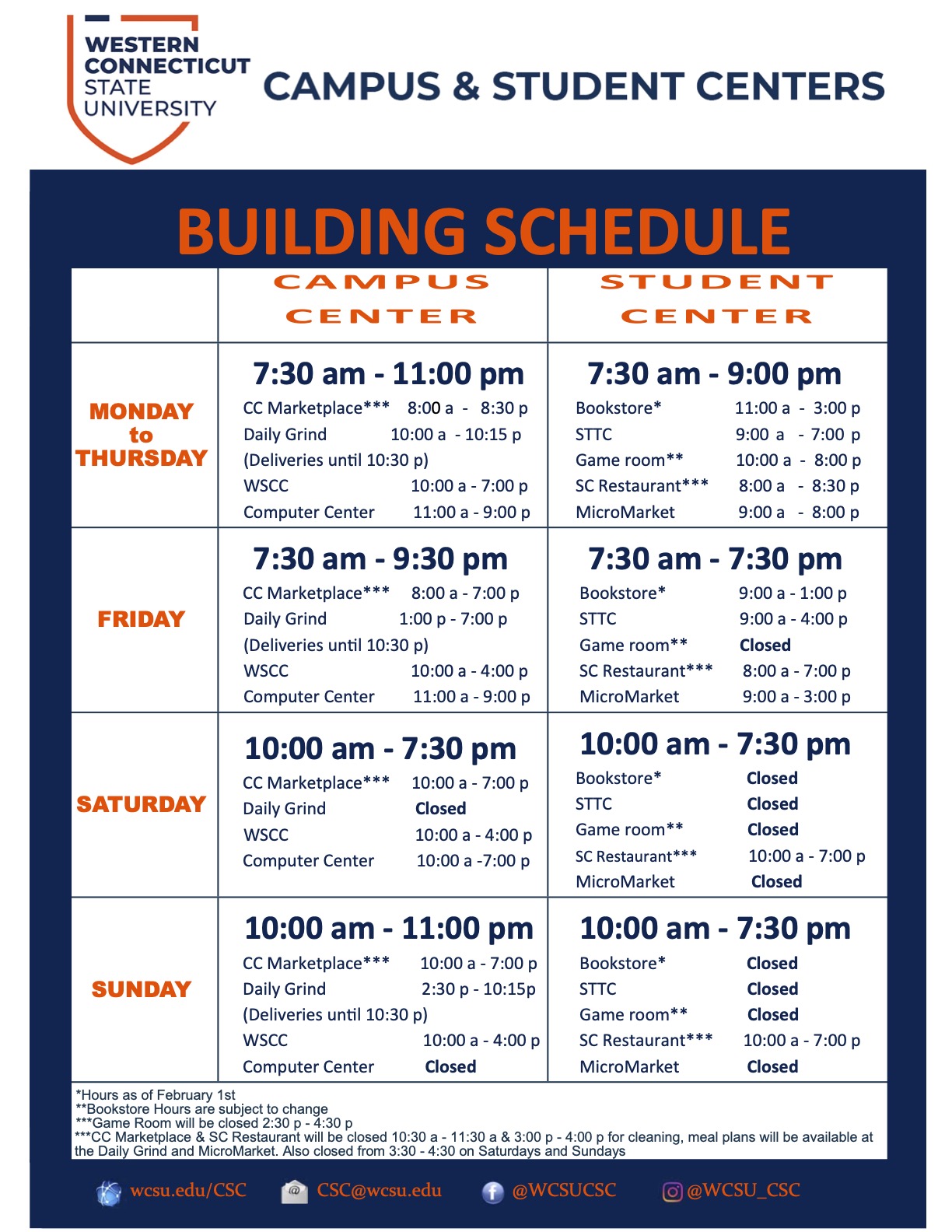 Building Hours | Campus & Student Centers