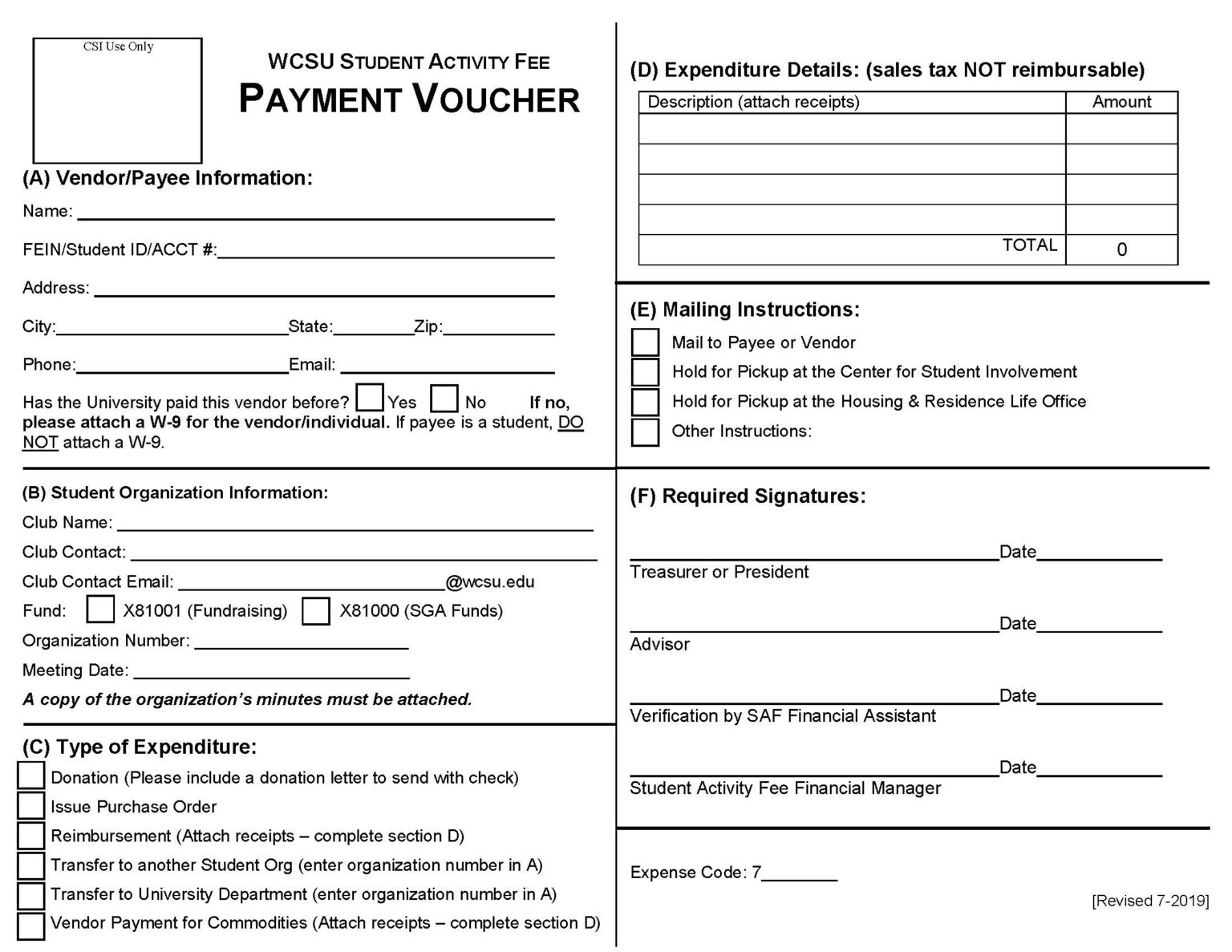Payment Voucher - The Center for Student Involvement